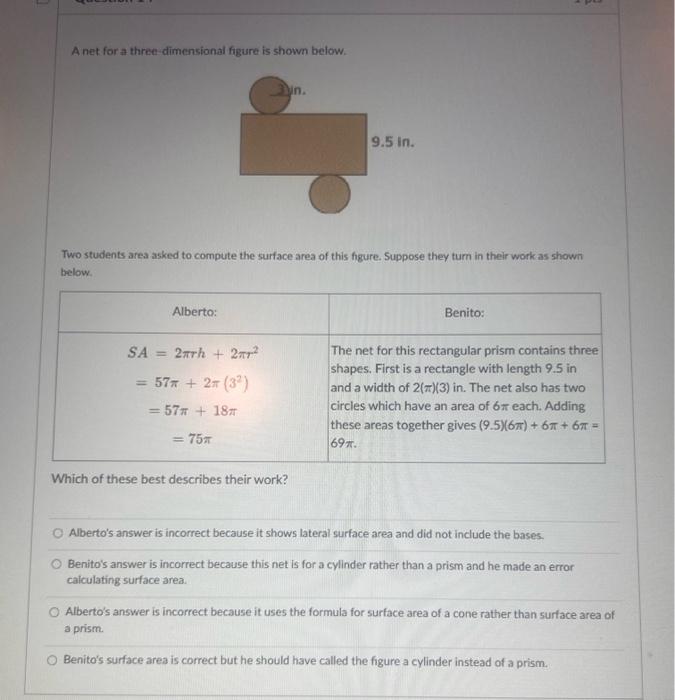 Solved A net for a three-dimensional figure is shown below. | Chegg.com