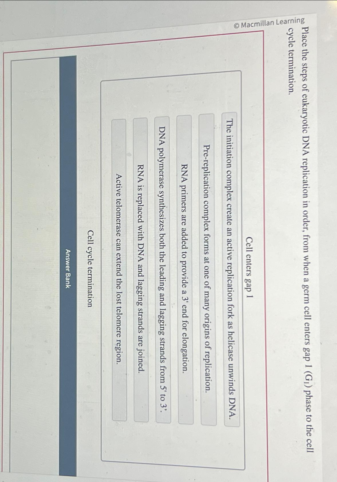 Solved Place the steps of eukaryotic DNA replication in | Chegg.com