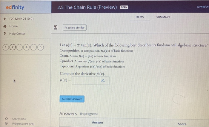 Solved edfinity 2.5 The Chain Rule (Preview) OPEN Turned in | Chegg.com