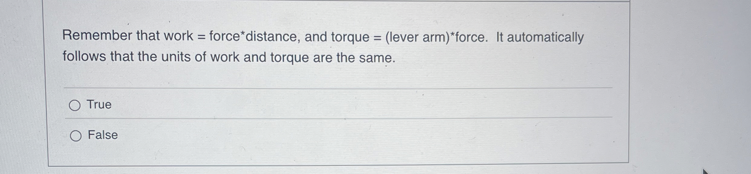 Solved Remember that work = ﻿force*distance, ﻿and torque =( | Chegg.com
