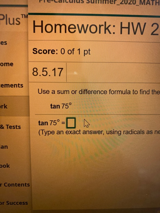 Solved _2020_MATH TM Plus" Homework: HW 2 es Score: 0 of 1 | Chegg.com