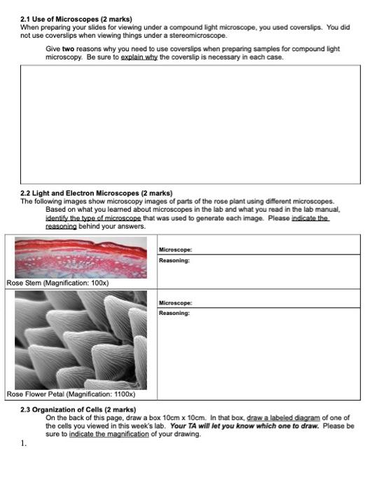 Solved 2.1 Use of Microscopes (2 marks) When preparing your | Chegg.com