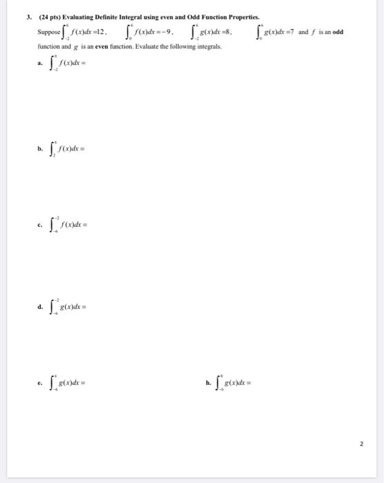Solved 3. (24 pts) Evaluating Definite Integral using even | Chegg.com