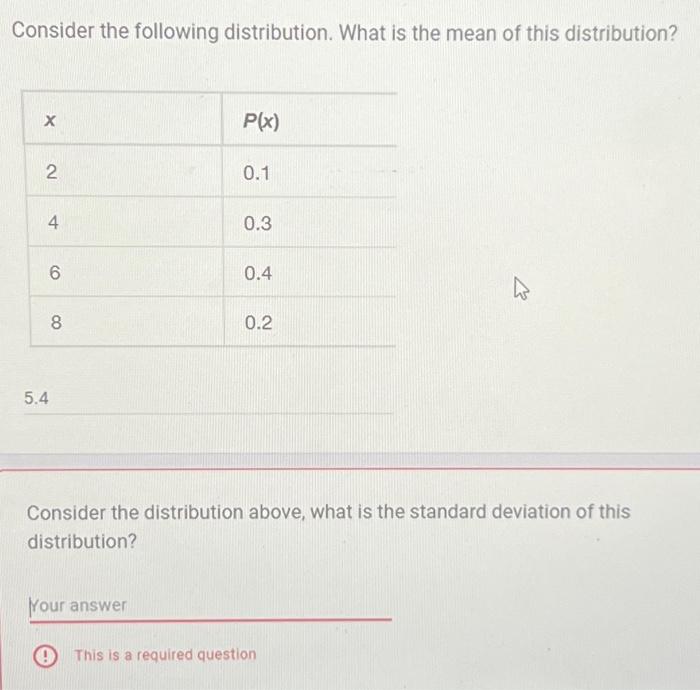 Solved Consider the following distribution. What is the mean | Chegg.com