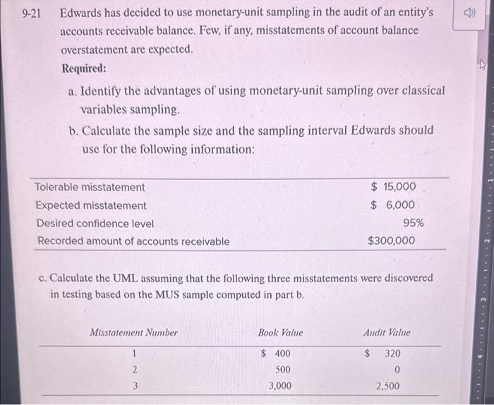 Solved Edwards has decided to use monetary-unit sampling in | Chegg.com