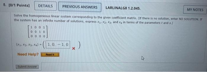 Solved Solve the homogeneous linear system corresponding to | Chegg.com