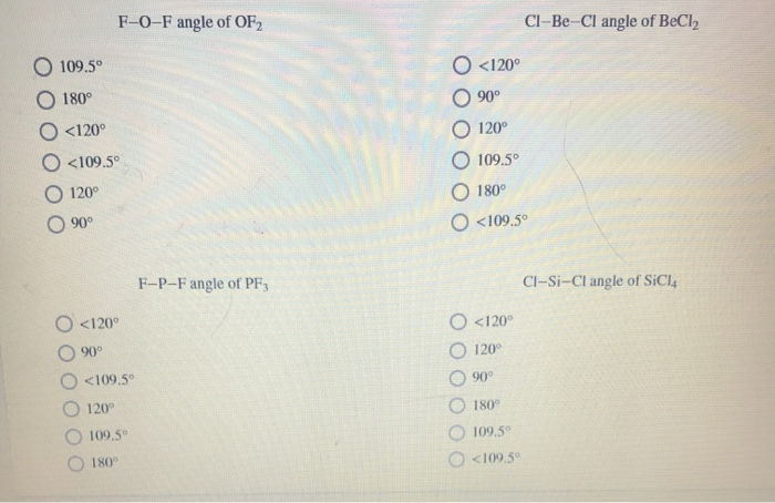 Solved Select the correct value for the indicated bond angle | Chegg.com