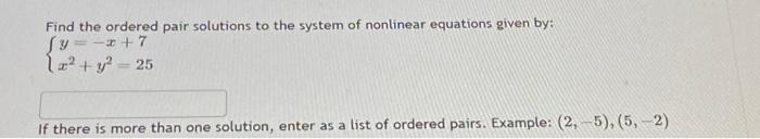 Solved Find the ordered pair solutions to the system of | Chegg.com