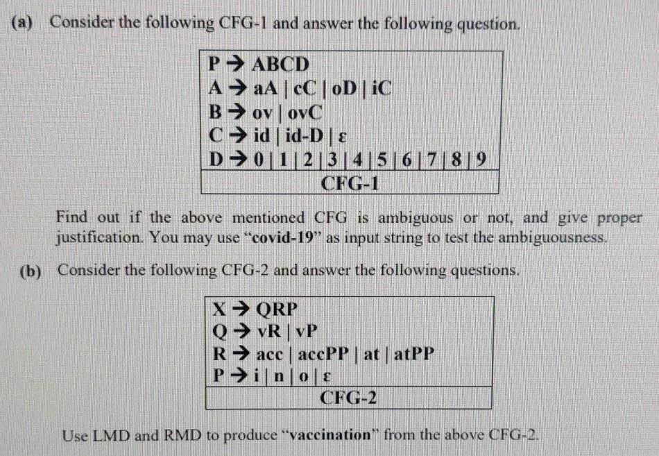 Solved (a) Consider the following CFG-1 and answer the | Chegg.com