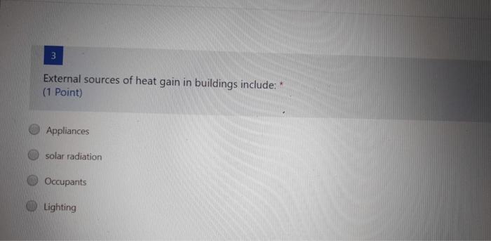 Solved 3 External sources of heat gain in buildings include: | Chegg.com