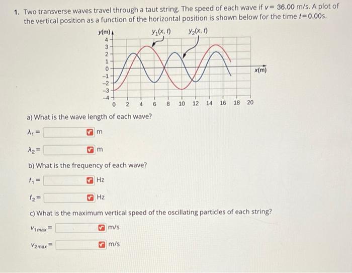 Solved 1. Two transverse waves travel through a taut string. | Chegg.com