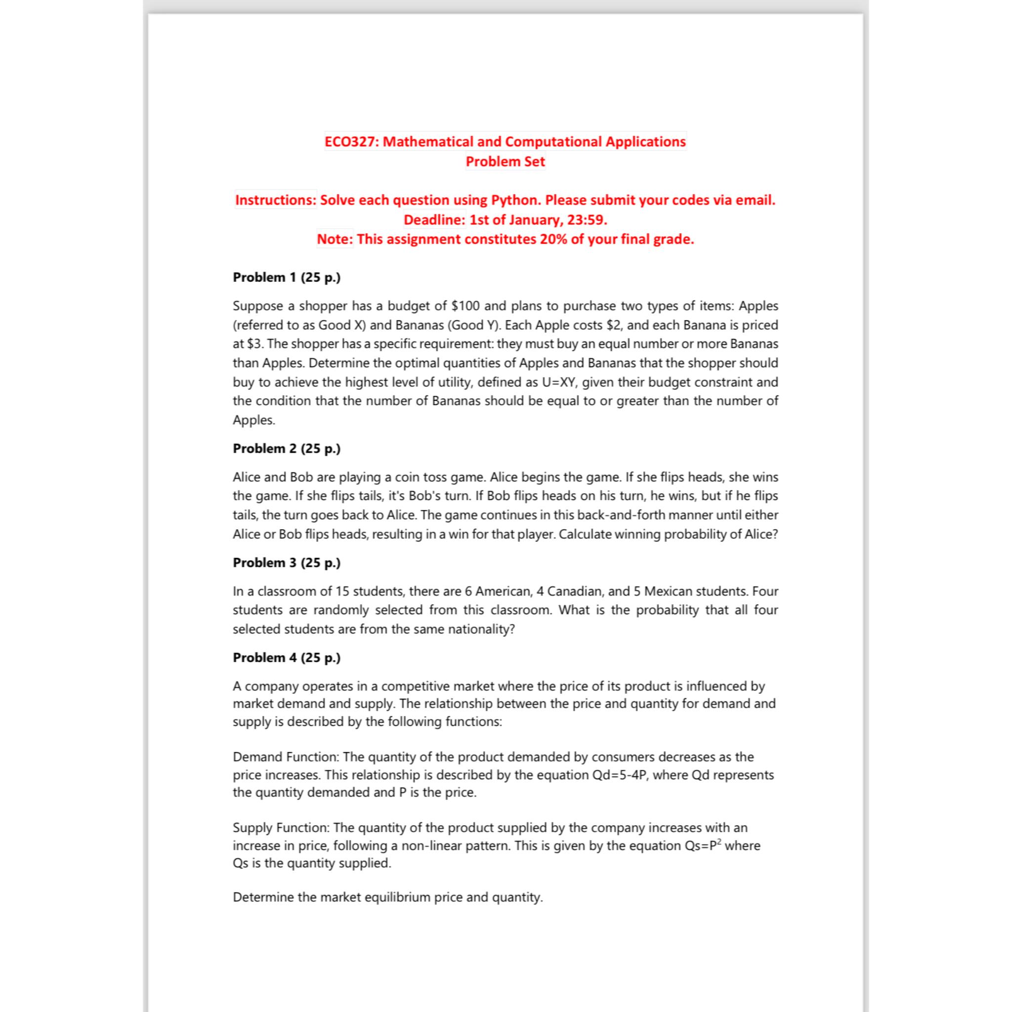 Solved ECO327: Mathematical and Computational | Chegg.com