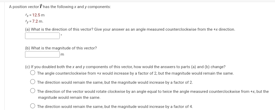 Solved A position vector vec(r) ﻿has the following x ﻿and y | Chegg.com