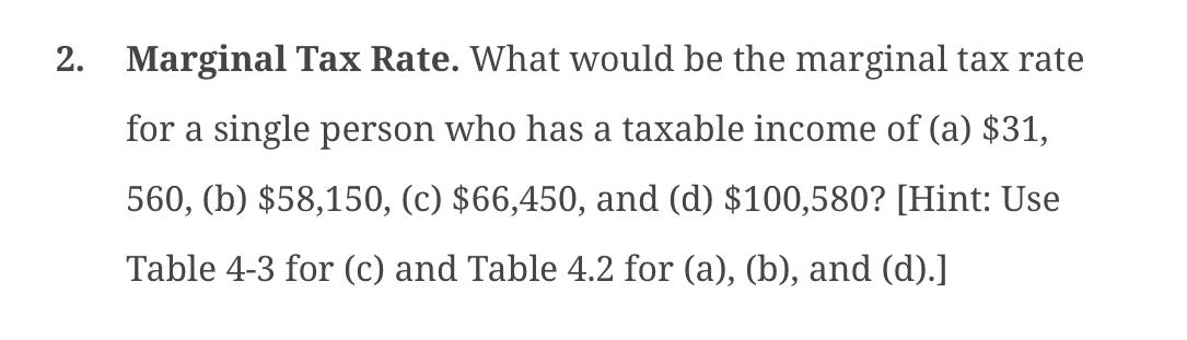 Solved Marginal Tax Rate. What would be the marginal tax | Chegg.com