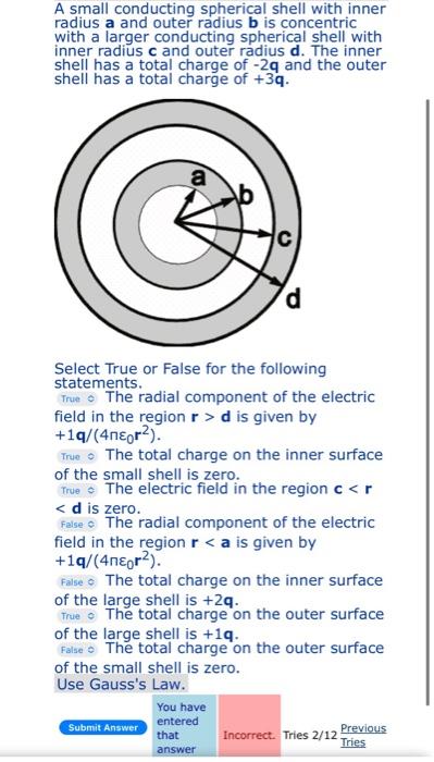Solved A small conducting spherical shell with inner radius | Chegg.com
