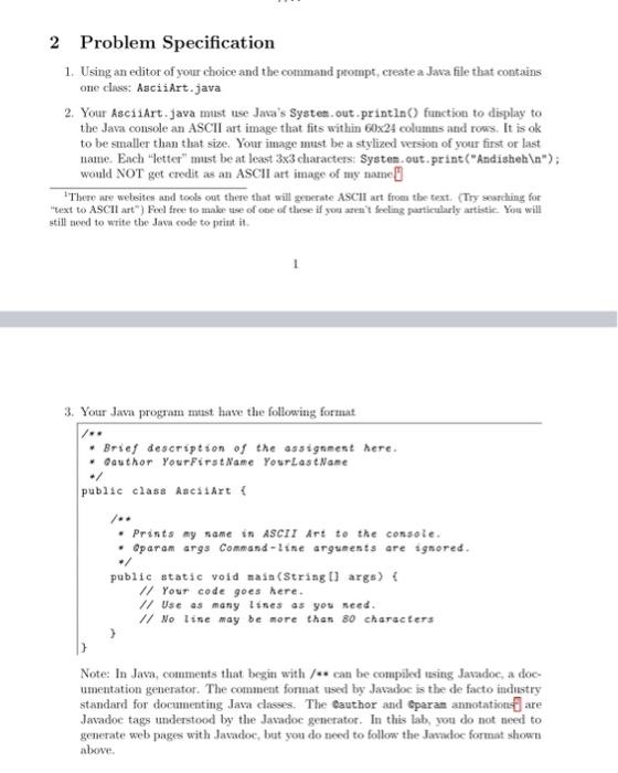 Solved 2 Problem Specification 1. Using an editor of your | Chegg.com