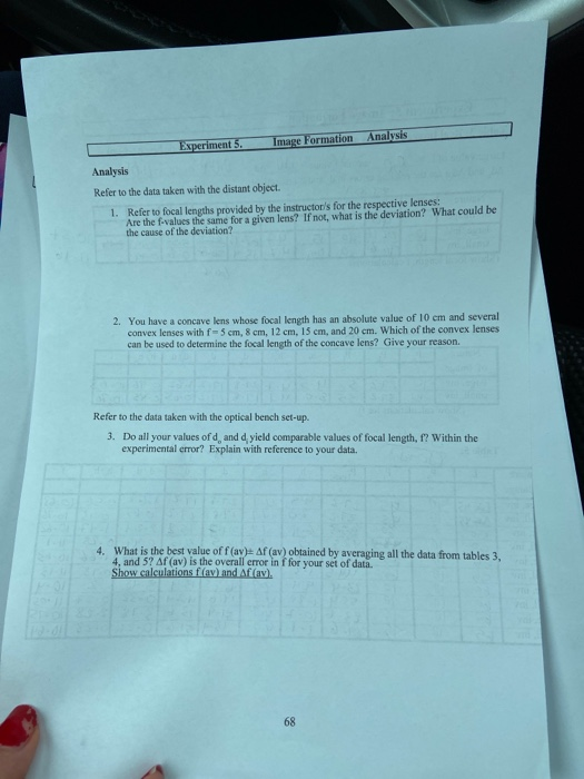 Experiment 5: Image Formation Table 3: Real Image | Chegg.com