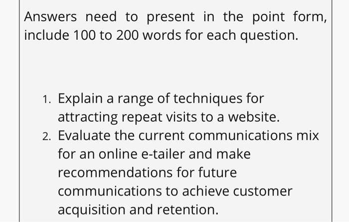 Solved Answers need to present in the point form, include | Chegg.com