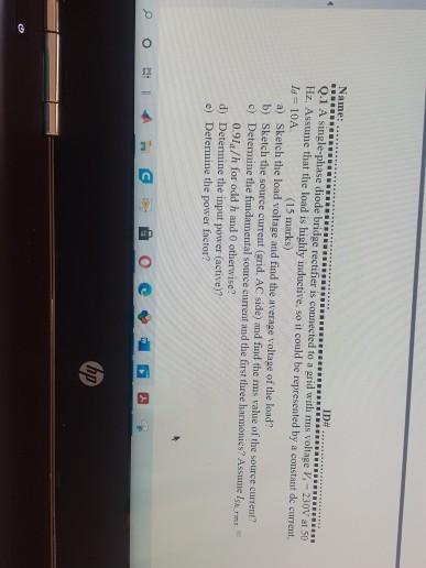 Solved HEBBEN Name: ID# BBBBBB. Q.1 A single-phase diode | Chegg.com