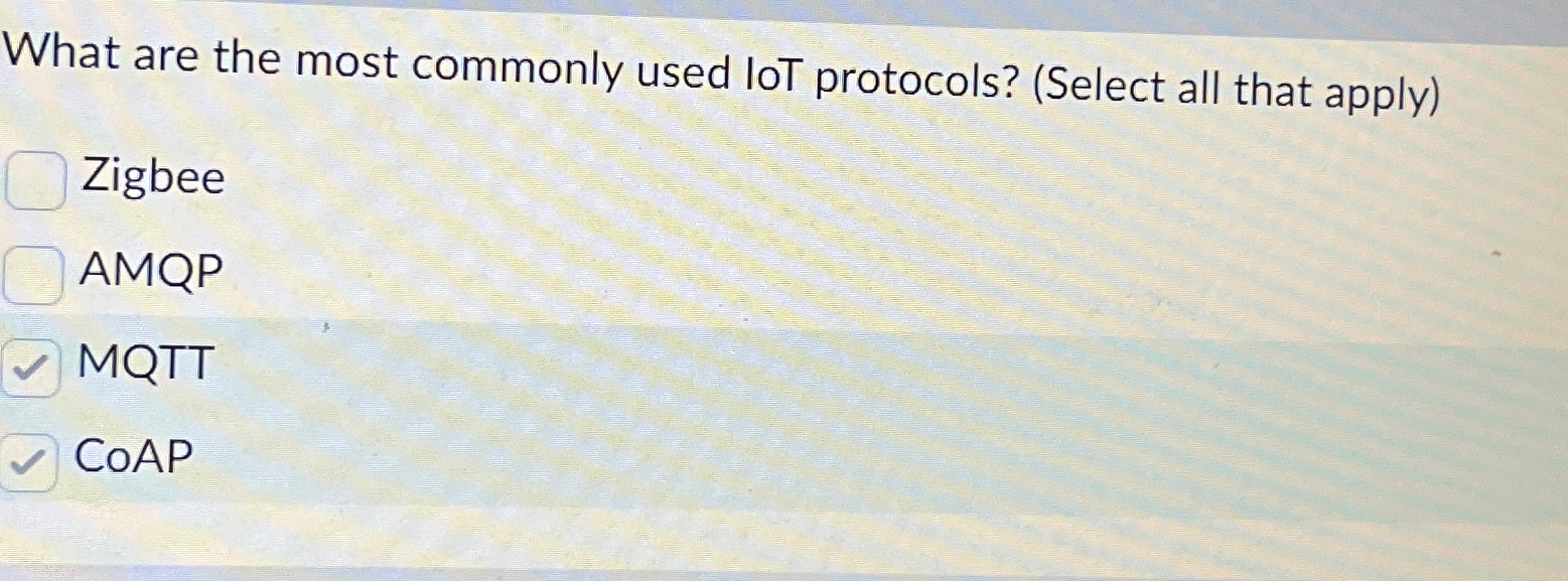 Solved What are the most commonly used loT protocols? | Chegg.com