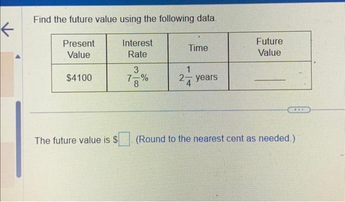 Solved Find the future value using the following data. The | Chegg.com