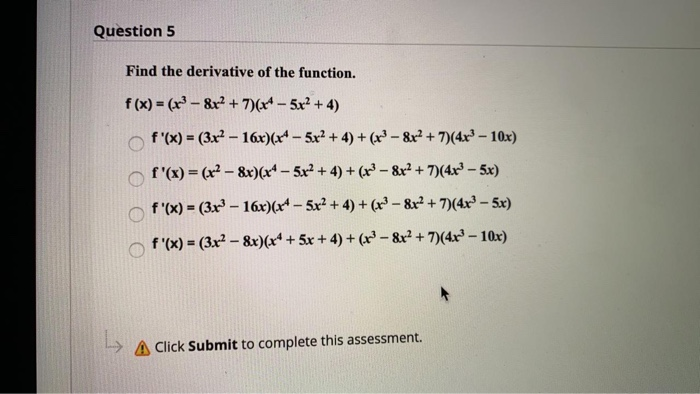 Solved Question 5 Find The Derivative Of The Function F X