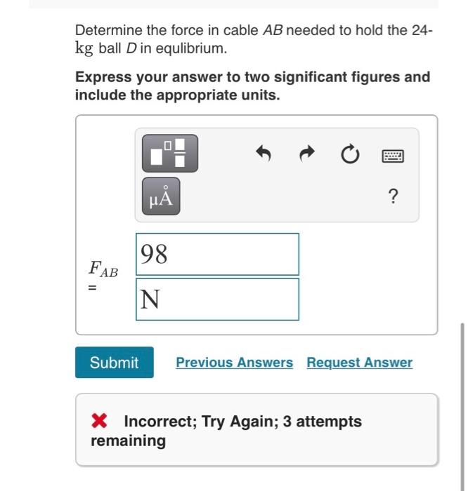 Solved Part A Determine the force in cable AC needed to hold | Chegg.com