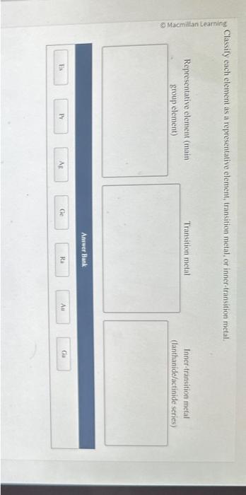 Solved Classify each element as a representative element, | Chegg.com