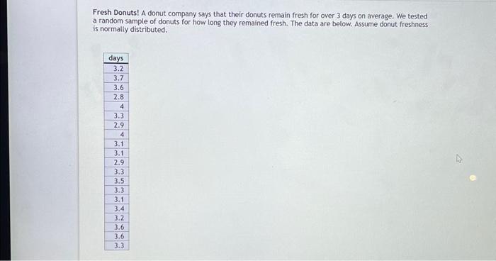 Solved Fresh Donuts! A donut company says that their donuts | Chegg.com
