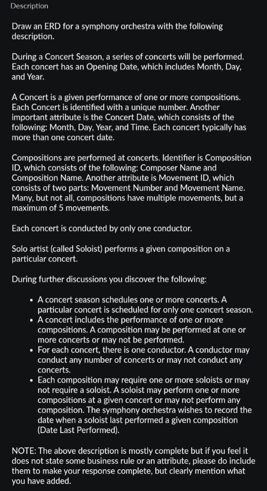 Solved Draw an ERD for a symphony orchestra with the | Chegg.com