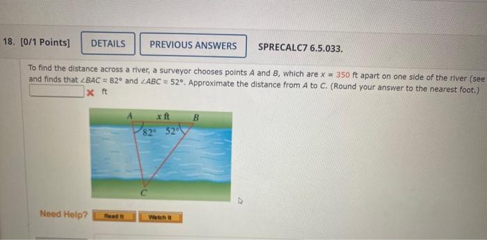 Solved To find the distance across a river, a surveyor | Chegg.com
