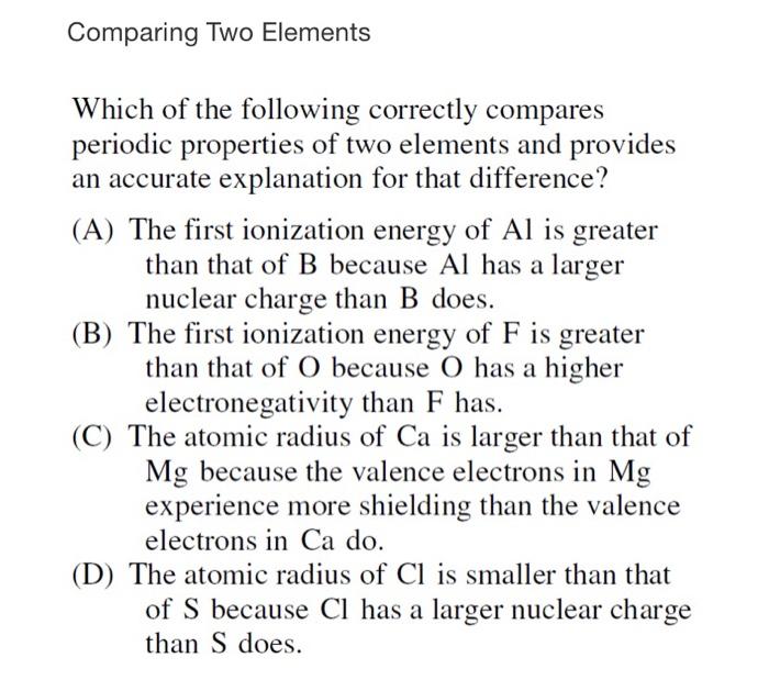 Solved Comparing Two Elements Which of the following | Chegg.com