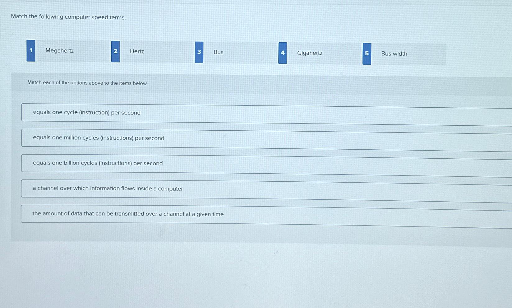 Solved Match the following computer speed terms.1Megahertz2 | Chegg.com