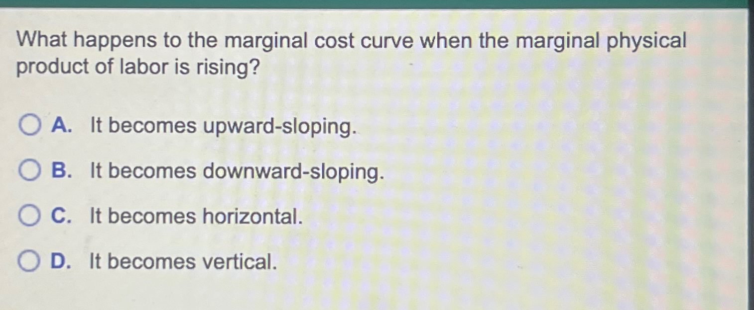 Solved What happens to the marginal cost curve when the | Chegg.com
