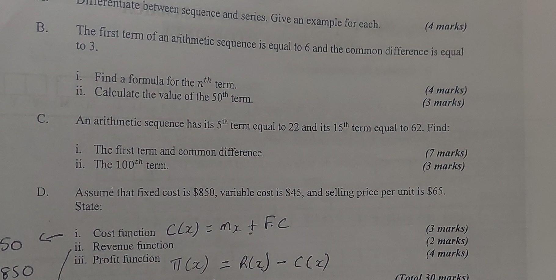Solved B. The first term of an arithmetic sequence is equal | Chegg.com