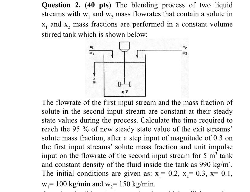 Solved Question 2. (40 ﻿pts) ﻿The blending process of two | Chegg.com