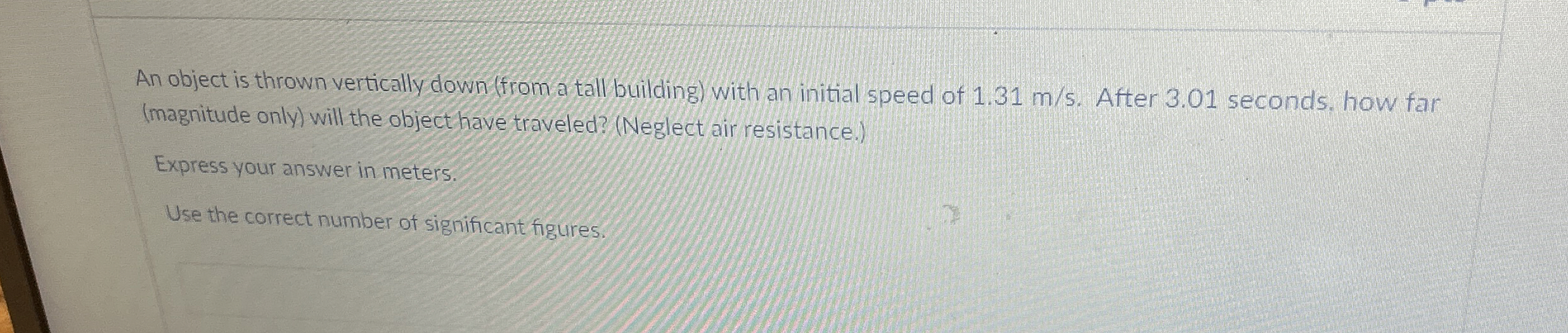 Solved An object is thrown vertically down (from a tall | Chegg.com