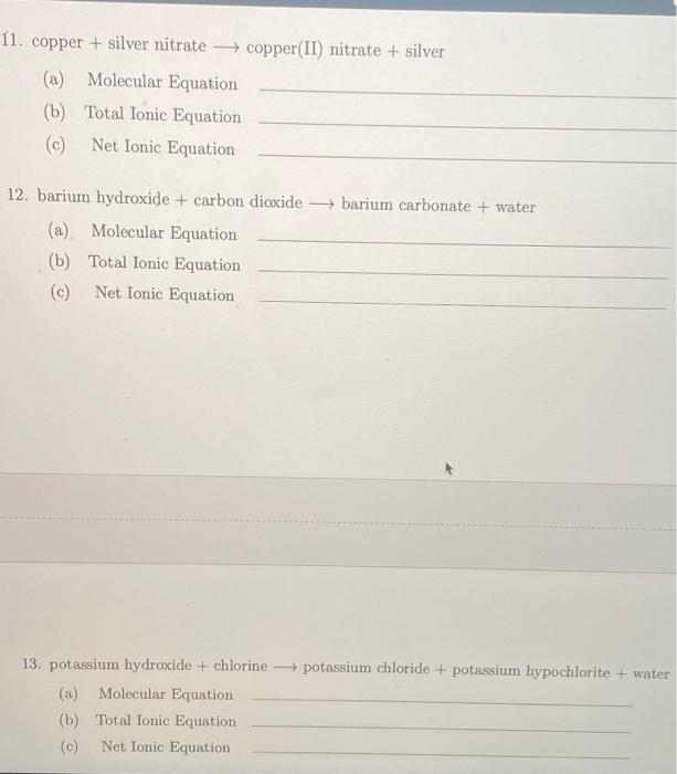 Solved 11. copper + silver nitrate copper(II) nitrate + | Chegg.com