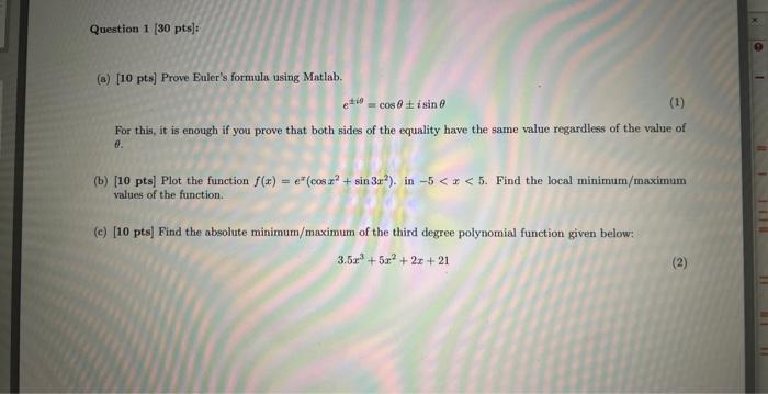 Solved (a) [10 pts] Prove Euler's formula using Matlab. | Chegg.com