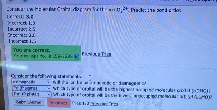 Solved Consider the Molecular Orbital diagram for the ion | Chegg.com