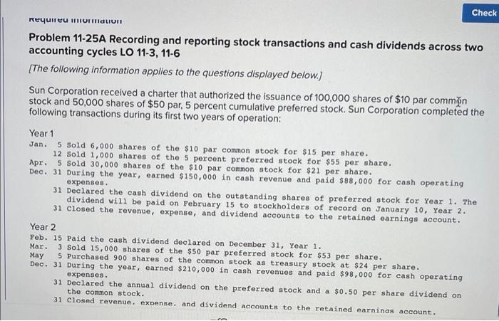 Solved Check Required information Problem 11-25A Recording | Chegg.com