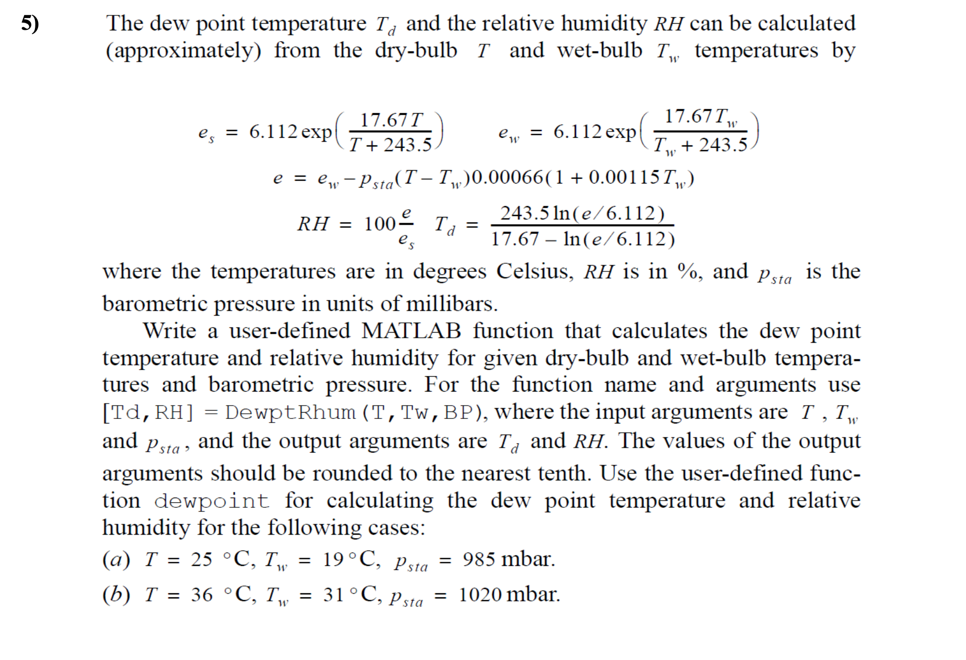 Solved The dew point temperature Td ﻿and the relative | Chegg.com