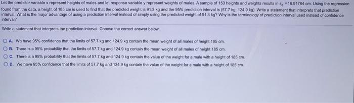 Solved Let the predictor variable x represent heights of | Chegg.com