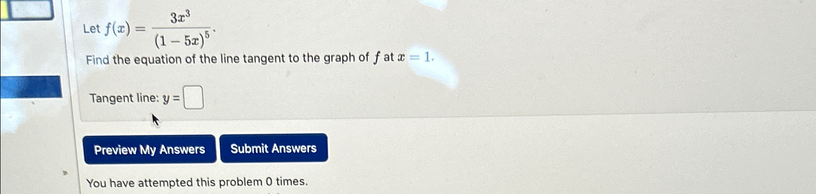 Solved Let f(x)=3x3(1-5x)5.Find the equation of the line | Chegg.com