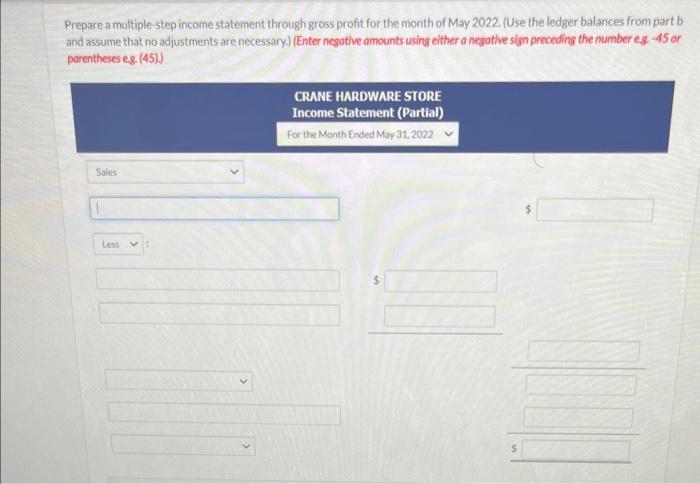 Solved Crane Hardware Store completed the following | Chegg.com