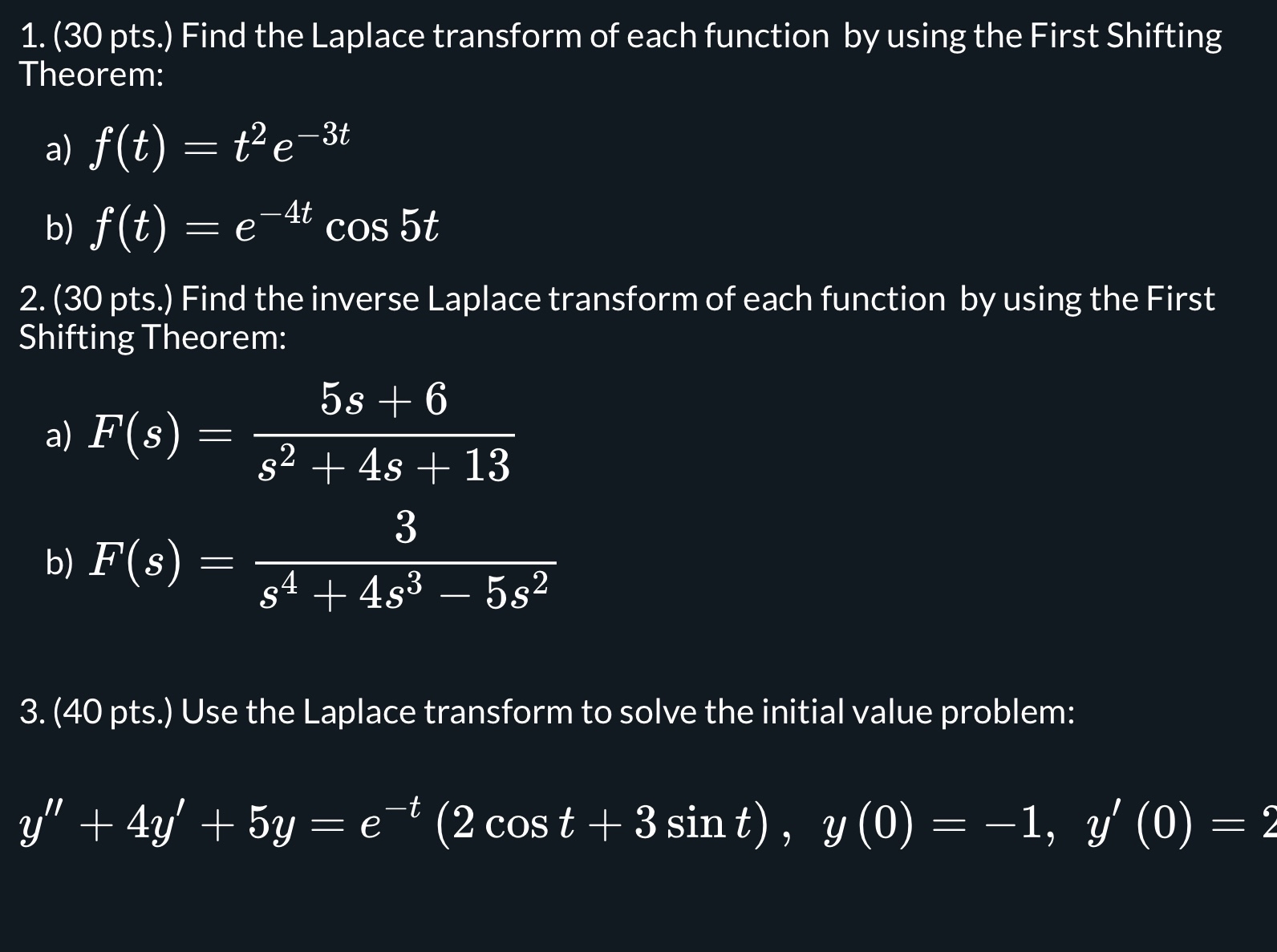 Solved (30 ﻿pts.) ﻿Find the Laplace transform of each | Chegg.com