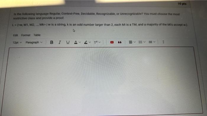Solved Is the following language Regular, Context-Free, | Chegg.com