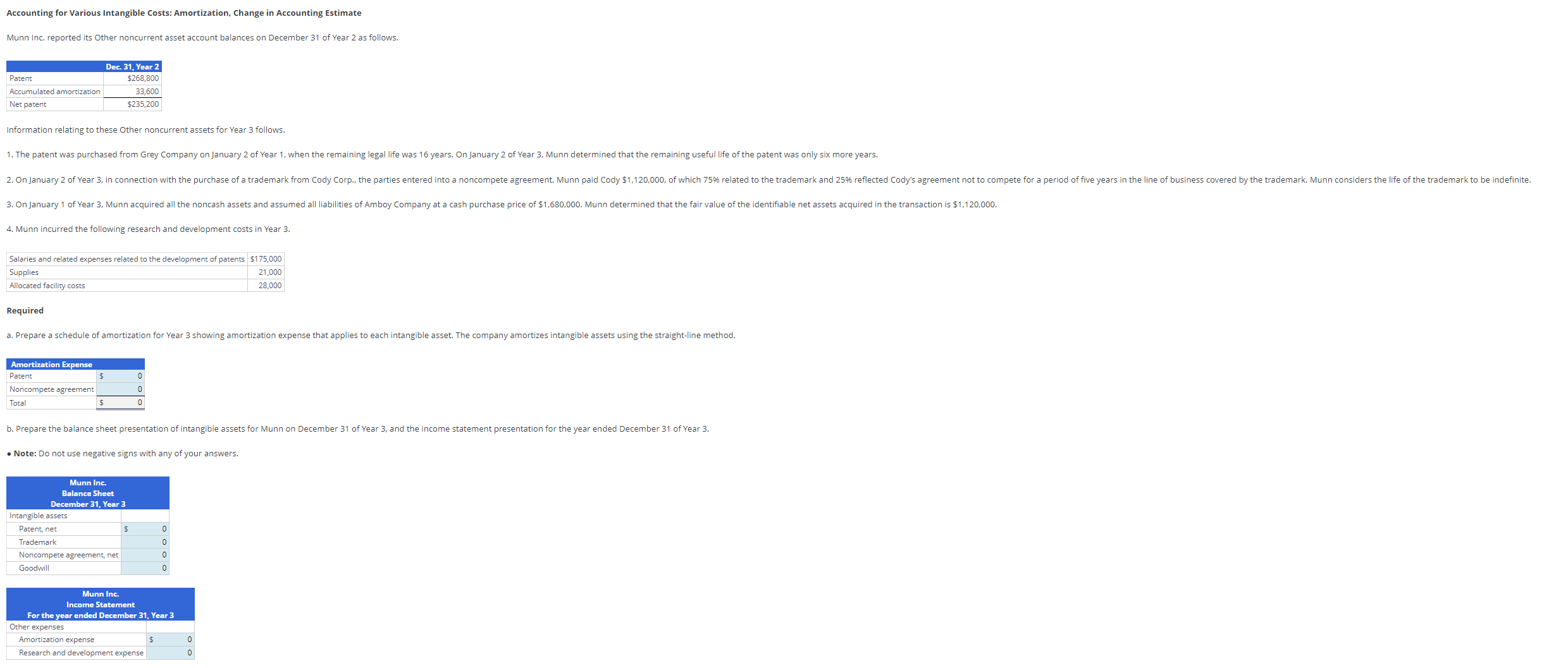 Solved Accounting for Various Intangible Costs: | Chegg.com