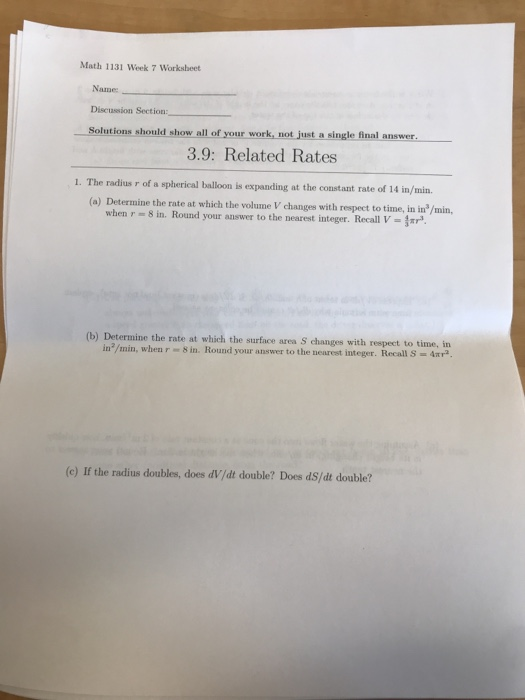 Solved Math 1131 Week 7 Worksheet Name Discussion Section: | Chegg.com