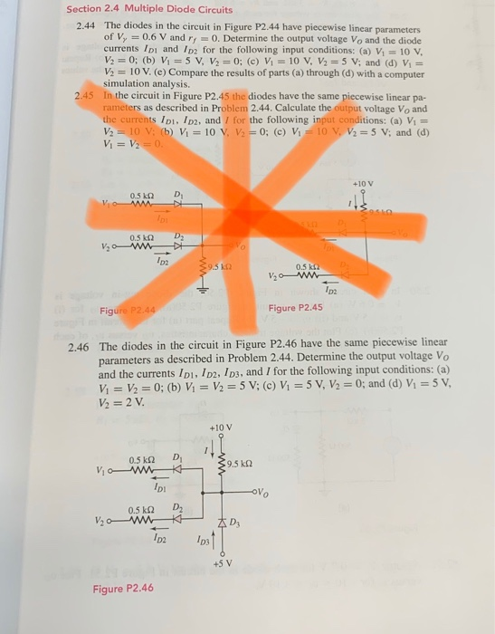 Solved Section 2.4 Multiple Diode Circuits 2.44 The diodes | Chegg.com